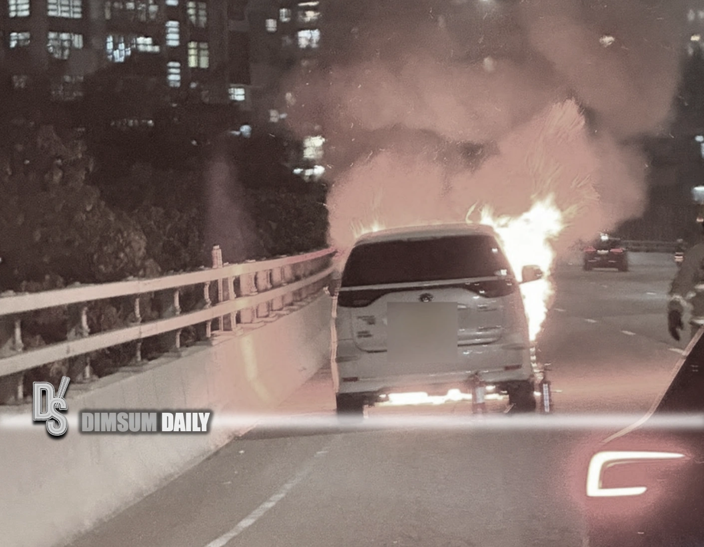 Toyota Estima ablaze on Island Eastern Corridor as firefighters douse ...