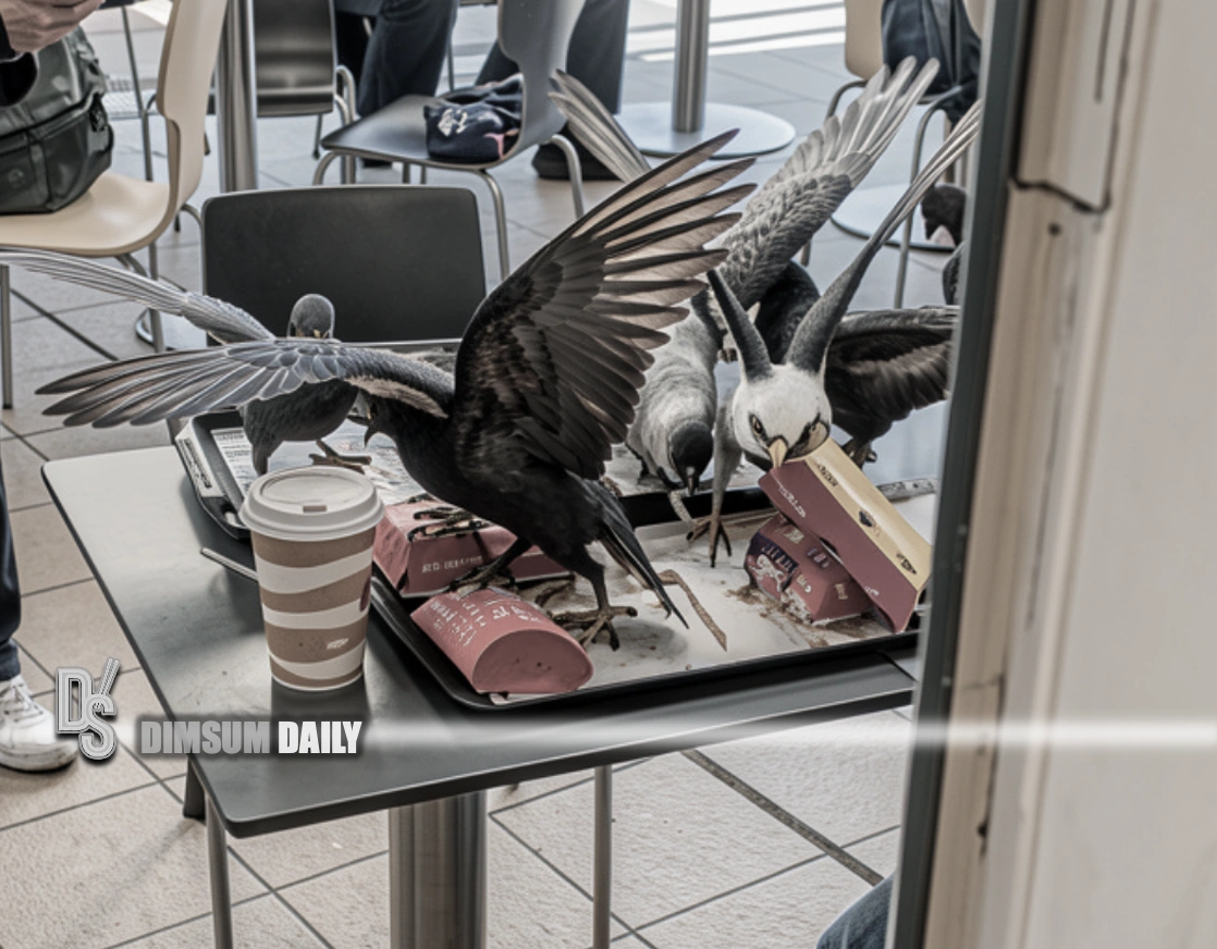 Bold pigeons swarm outdoor diners at McDonald's in Kowloon Park