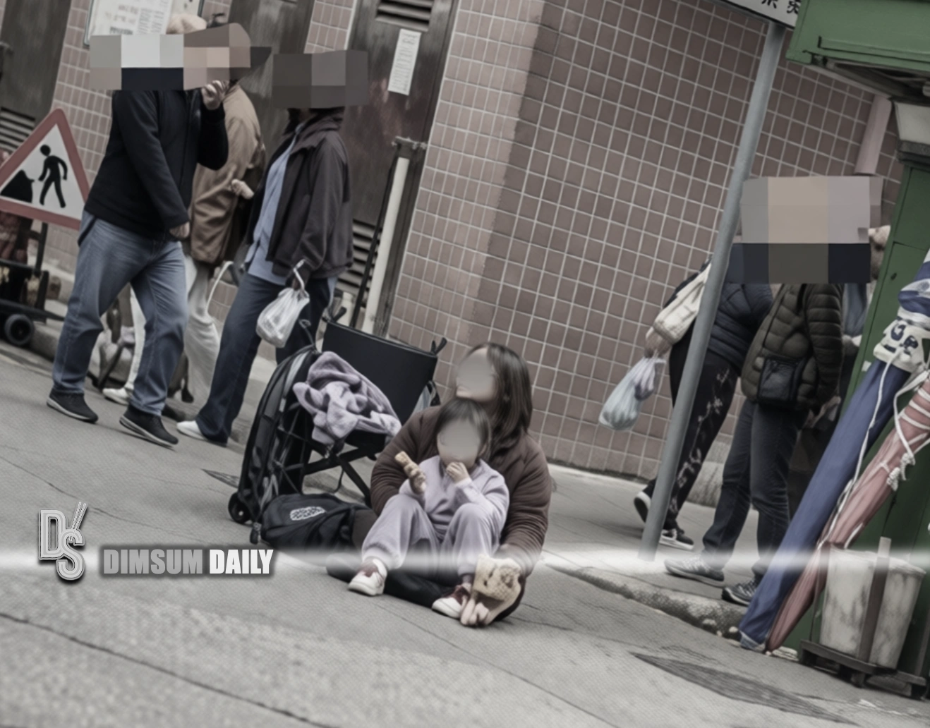 Woman seen begging in Mong Kok with lightly dressed child in cold weather