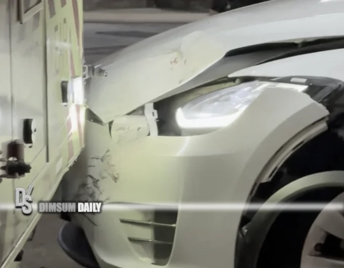 Tai Po crash sees dazed driver roll into ambulance outside Heng Yue House