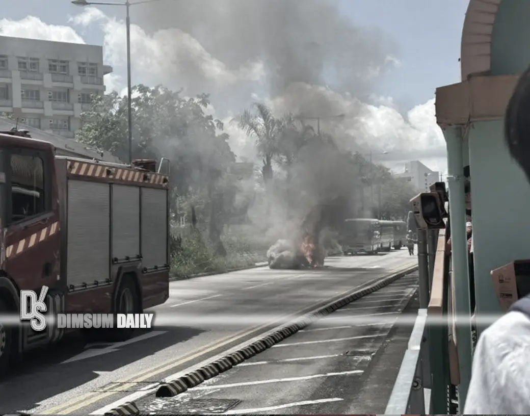 Car engulfed in flames near Tin Shui Wai Ginza Light Rail Stop